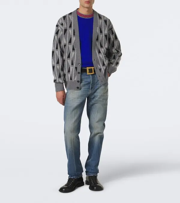 Versace Jacquard Wool And Cashmere Cardigan