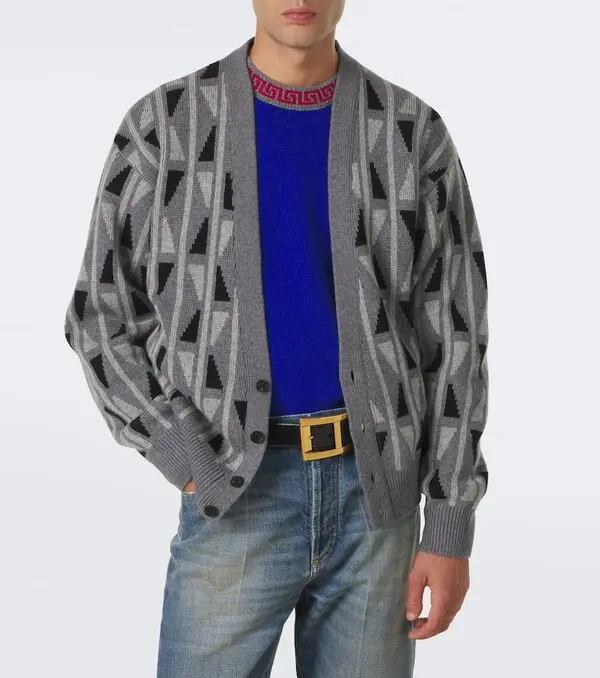Versace Jacquard Wool And Cashmere Cardigan