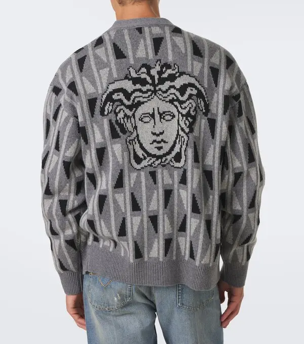 Versace Jacquard Wool And Cashmere Cardigan