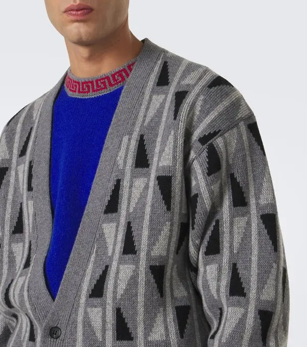 Versace Jacquard Wool And Cashmere Cardigan