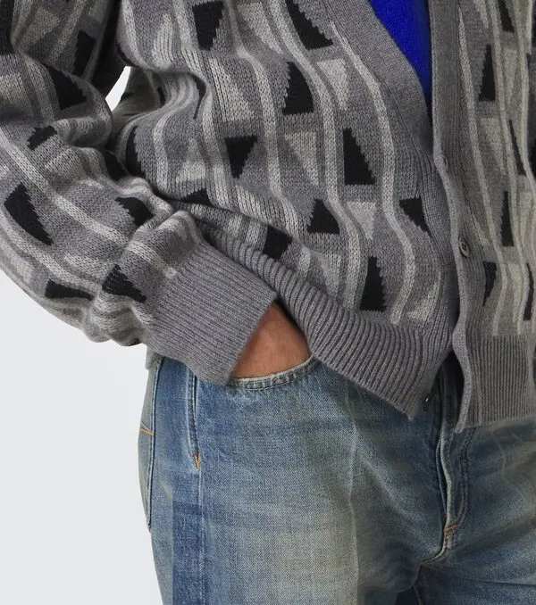 Versace Jacquard Wool And Cashmere Cardigan