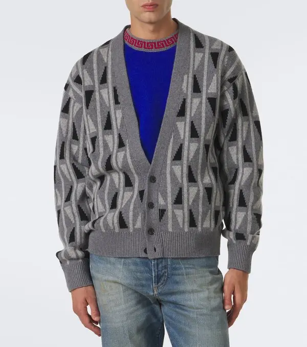 Versace Jacquard Wool And Cashmere Cardigan