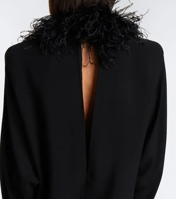 Valentino Garavani Feather-trimmed Silk Georgette Minidress