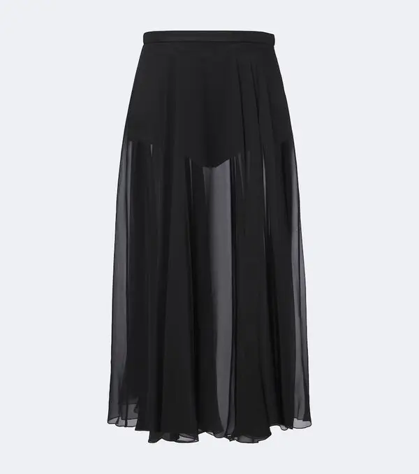 Dolce & Gabbana Pleated Sheer Silk Chiffon Midi Skirt