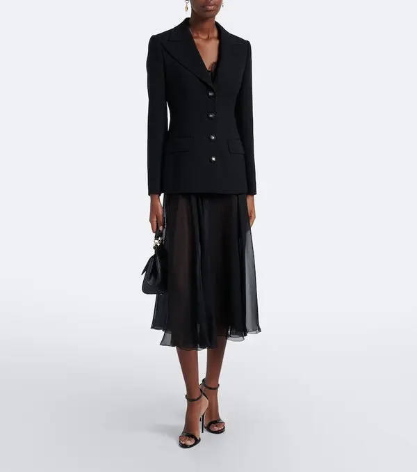 Dolce & Gabbana Pleated Sheer Silk Chiffon Midi Skirt