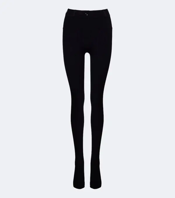 Loewe Leather-trimmed Ribbed-knit Leggings
