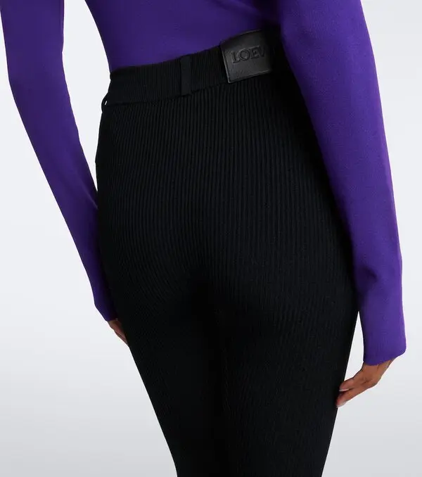 Loewe Leather-trimmed Ribbed-knit Leggings