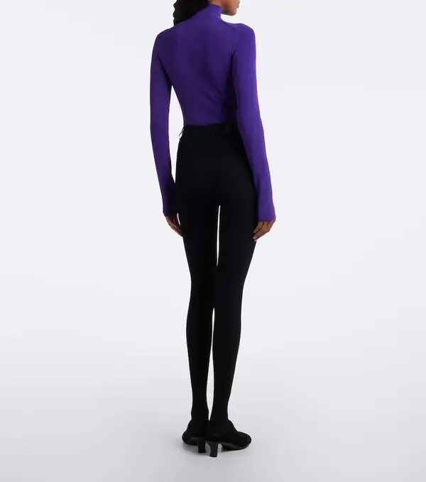 Loewe Leather-trimmed Ribbed-knit Leggings