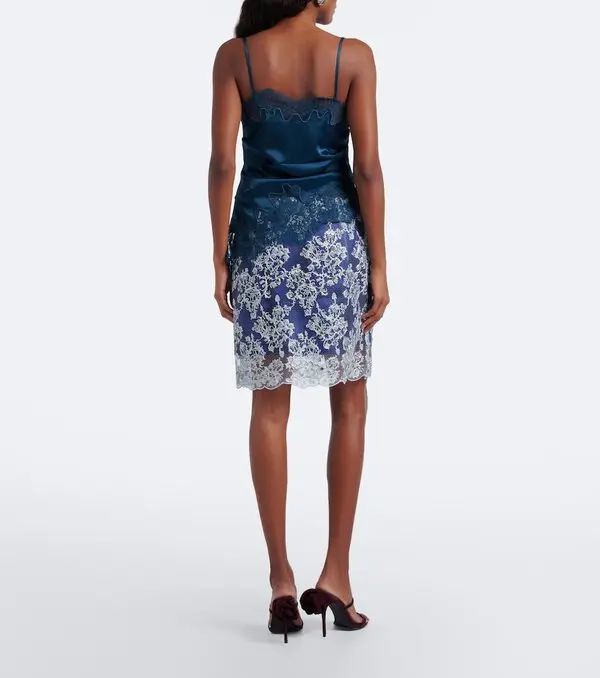 JACQUES WEI Embellished Leather-trimmed Lace Miniskirt