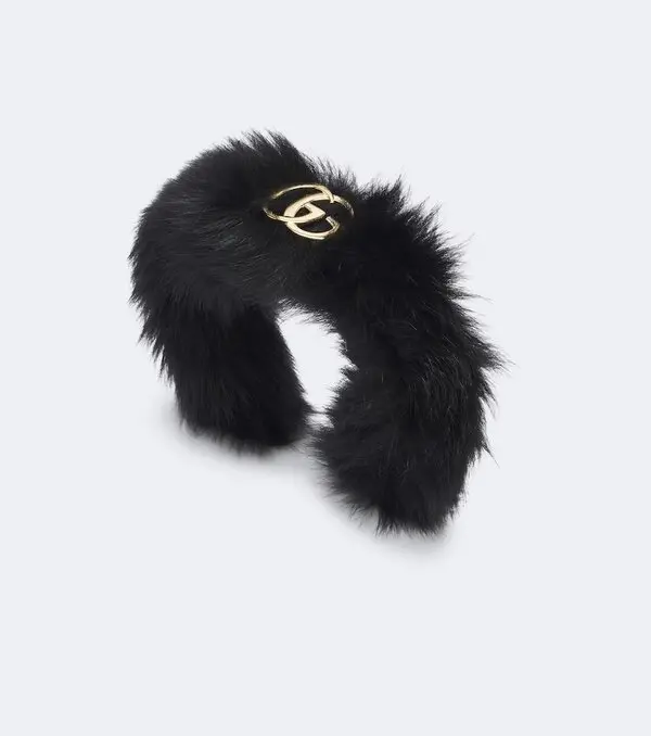 Gucci Double G Shearling Headband - Black