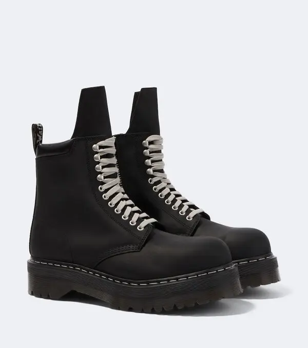 Rick Owens X Dr. Martens Quad Leather Platform Ankle Boots