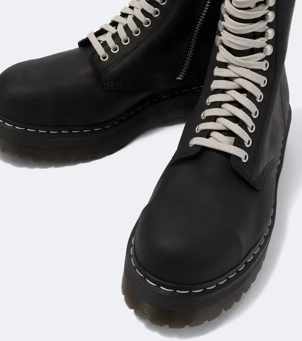 Rick Owens X Dr. Martens Quad Leather Platform Ankle Boots