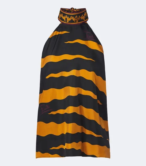 Emilio Pucci Fiamme Silk Twill Halterneck Top