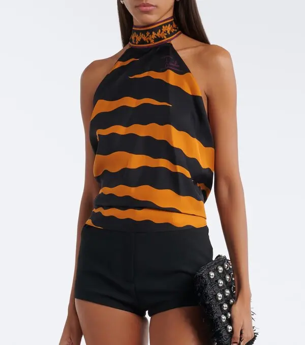 Emilio Pucci Fiamme Silk Twill Halterneck Top