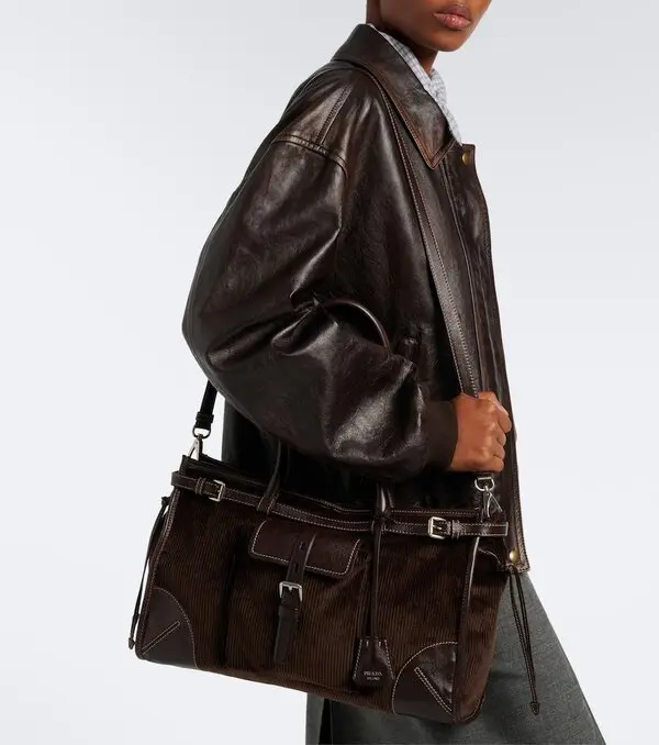 Prada Bonnie Large Corduroy Shoulder Bag
