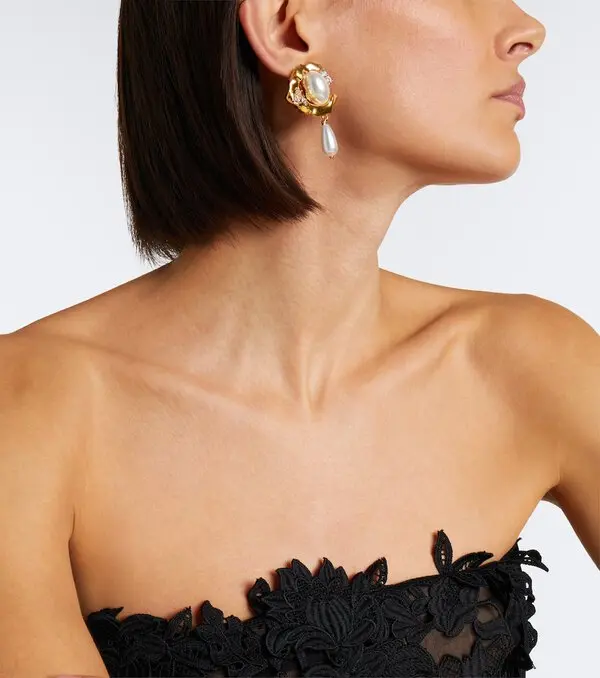 Oscar De La Renta Embellished Pearl Drop Earrings