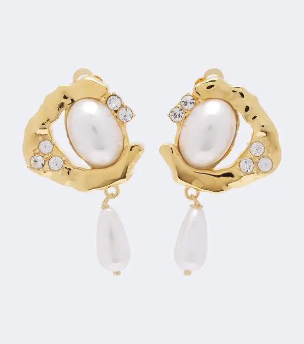 Oscar De La Renta Embellished Pearl Drop Earrings - Gold