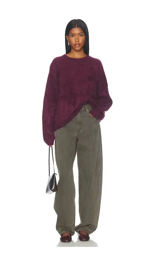 Soft Goat Brushed Boyfriend Crewneck In Burgundy
