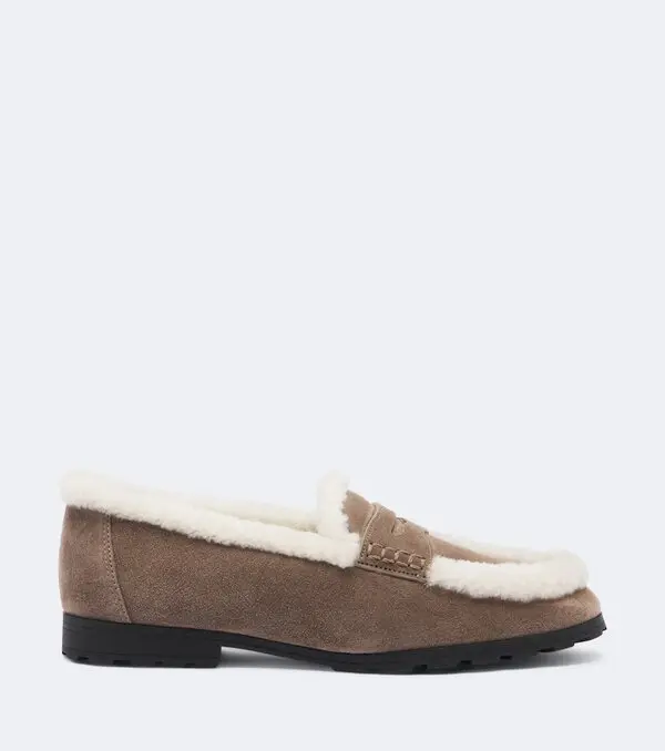 Veronica Beard Shearling-lined Suede Penny Loafers
