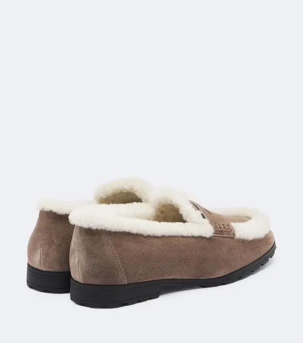 Veronica Beard Shearling-lined Suede Penny Loafers