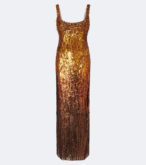 Jenny Packham Rosalie Embellished Sequined Gown - Orange