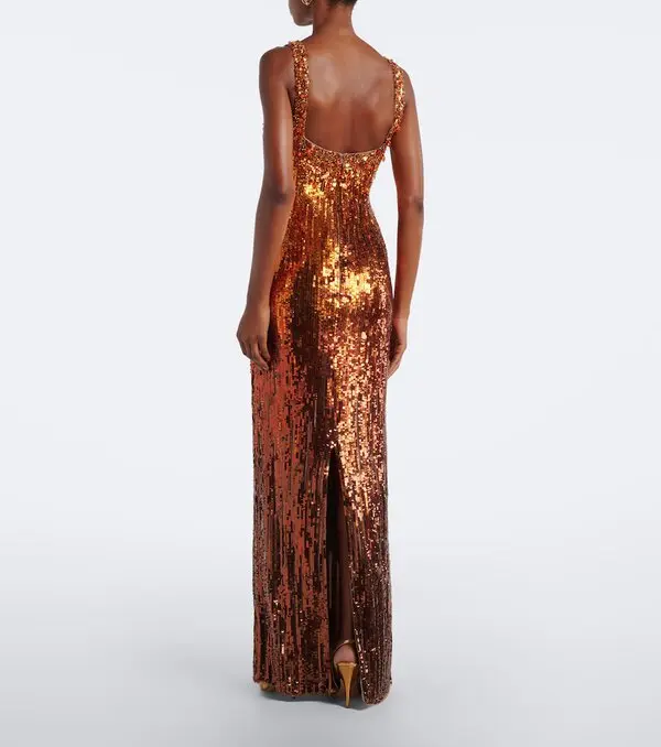Jenny Packham Rosalie Embellished Sequined Gown - Orange