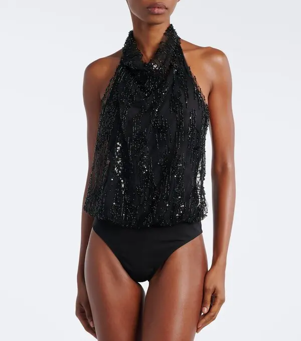 Staud Monay Embellished Halterneck Bodysuit