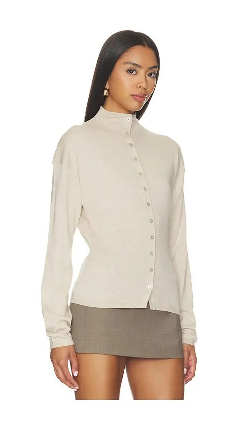 EAVES Kaycey Mock Neck Cardigan In Beige