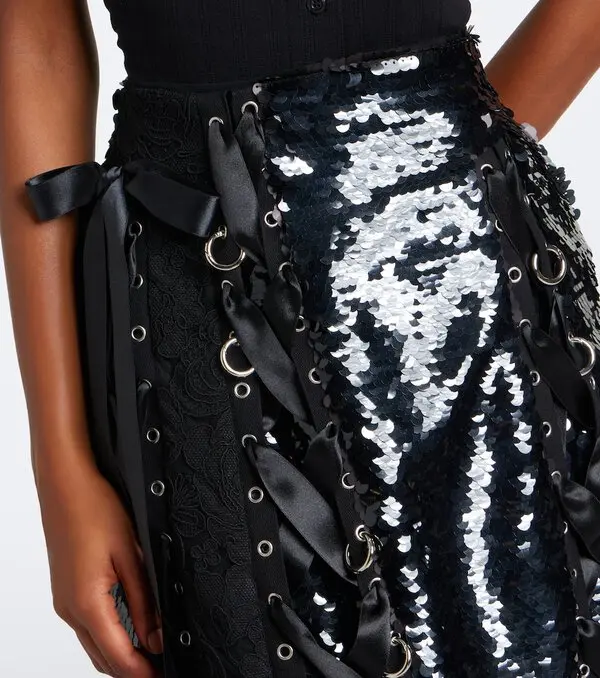 Simone Rocha Patchwork Sequined Lace Midi Skirt