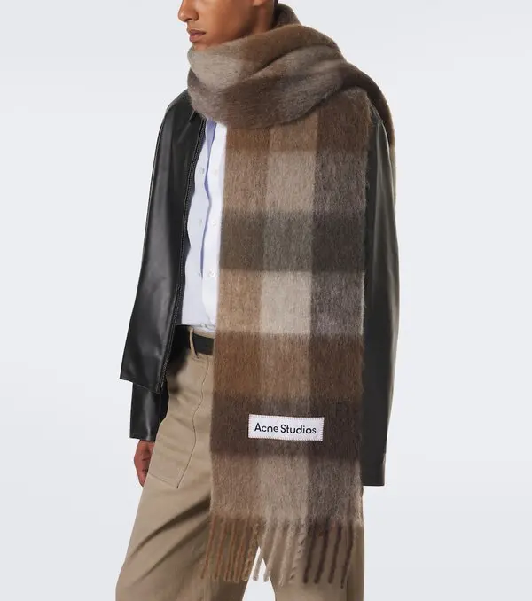 Acne Studios Checked Fringed Alpaca And Wool-blend Scarf