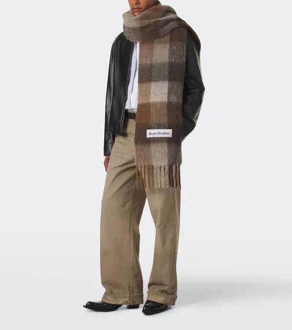 Acne Studios Checked Fringed Alpaca And Wool-blend Scarf