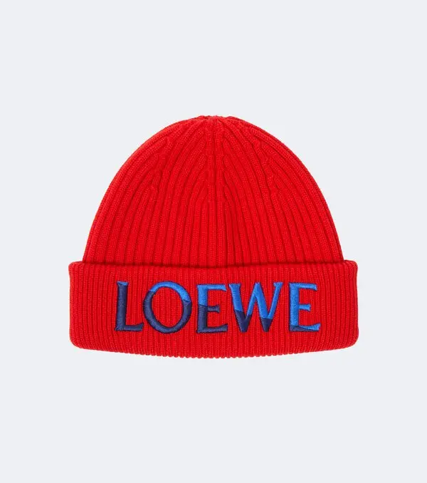 Loewe Logo Ribbed-knit Wool Beanie - Red