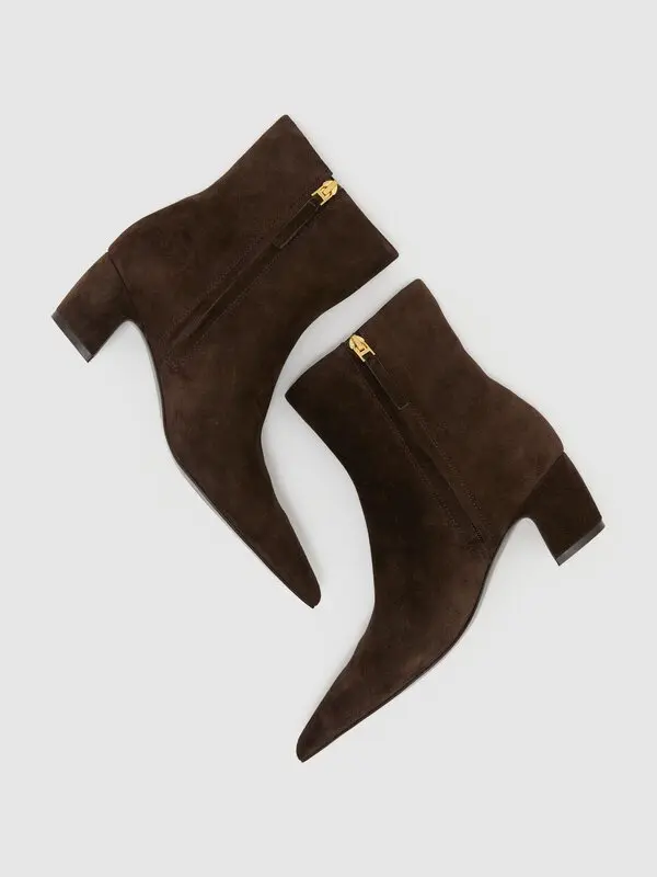 REISS Nicole Leather Pointed-toe Low-heel Ankle Boots - Chocolate