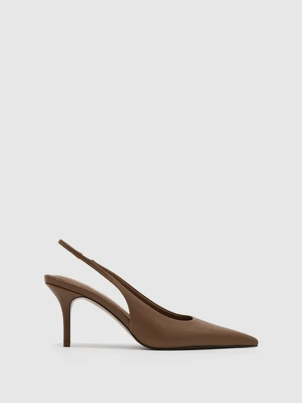 REISS Camilla Leather Slingback Mid-heel Court Shoes