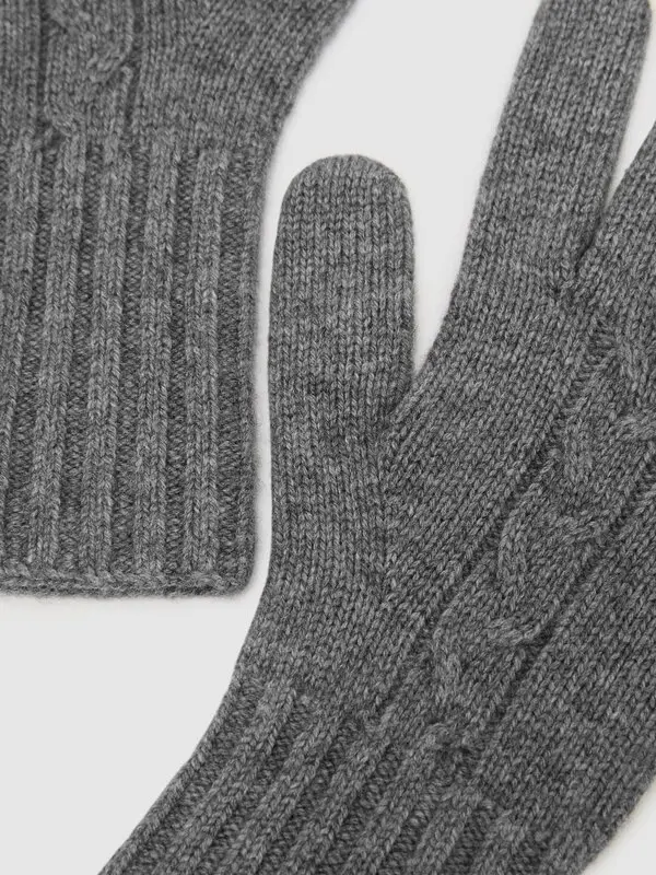 REISS Lucinda Wool-blend Cable-knit Gloves With Cashmere - Grey