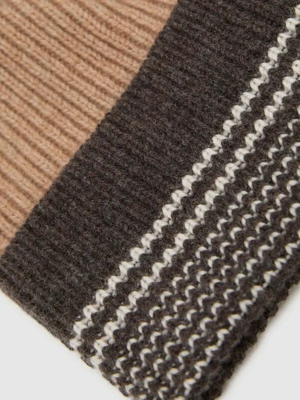 REISS Freya Wool-blend Striped Rib-knit Beanie - Chocolate
