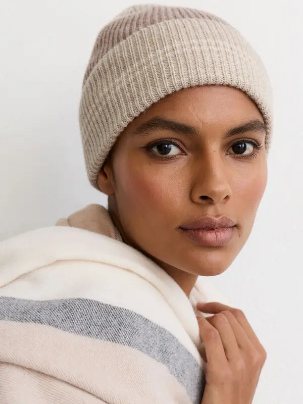 REISS Freya Wool-blend Striped Rib-knit Beanie - Neutral