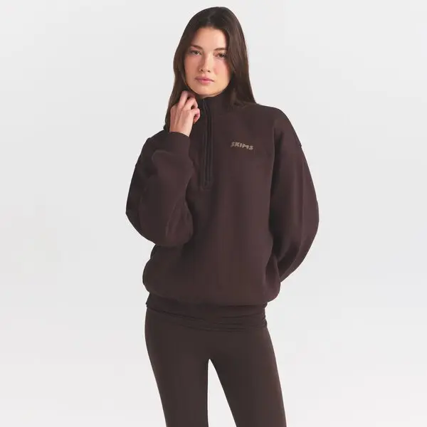 SKIMS Mock Neck Quarter Zip With Embossed Logo | Deep Neutral | | Cotton Fleece