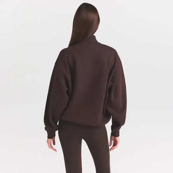 SKIMS Mock Neck Quarter Zip With Embossed Logo | Deep Neutral | | Cotton Fleece