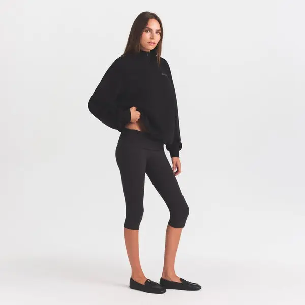 SKIMS Mock Neck Quarter Zip With Embossed Logo | Black | | Cotton Fleece