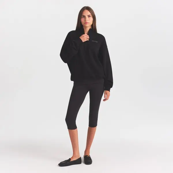 SKIMS Mock Neck Quarter Zip With Embossed Logo | Black | | Cotton Fleece