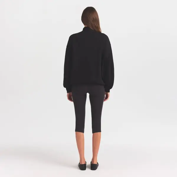 SKIMS Mock Neck Quarter Zip With Embossed Logo | Black | | Cotton Fleece