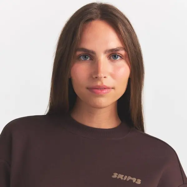SKIMS Crewneck With Embossed Logo | Deep Neutral | | Cotton Fleece