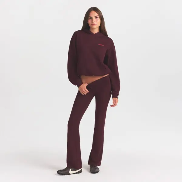 SKIMS Hoodie With Embossed Logo | Red | | Cotton Fleece - Currant