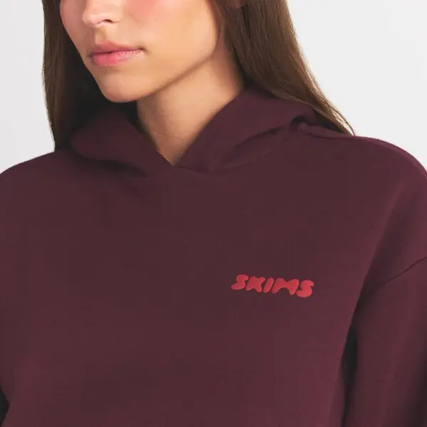SKIMS Hoodie With Embossed Logo | Red | | Cotton Fleece