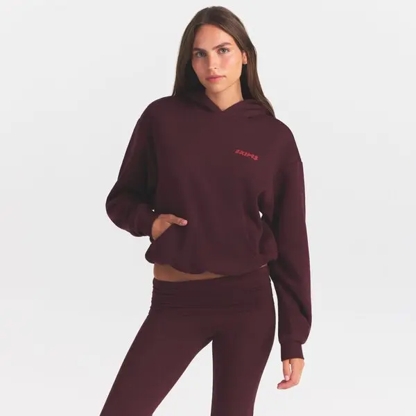 SKIMS Hoodie With Embossed Logo | Red | | Cotton Fleece