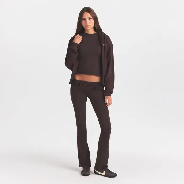 SKIMS Zip Up Hoodie With Embossed Logo | Deep Neutral | | Cotton Fleece - Espresso