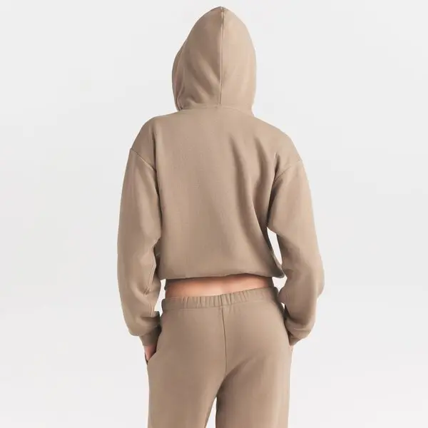 SKIMS Zip Up Hoodie With Embossed Logo | Medium Neutral | | Cotton Fleece - Latte