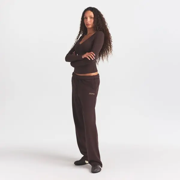 SKIMS Straight Leg Pants With Embossed Logo | Deep Neutral | | Cotton Fleece
