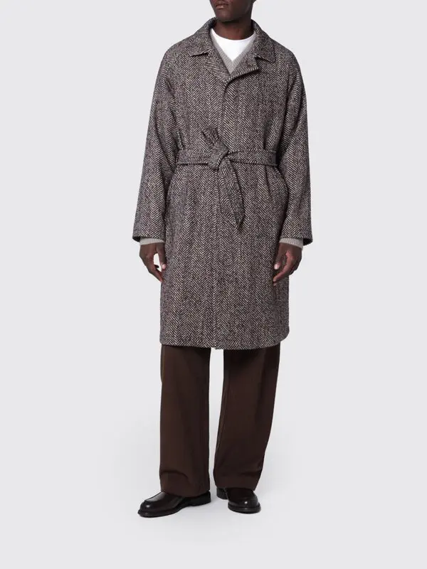 Tagliatore Chevron Pattern Wool Blend Belted Robe Coat